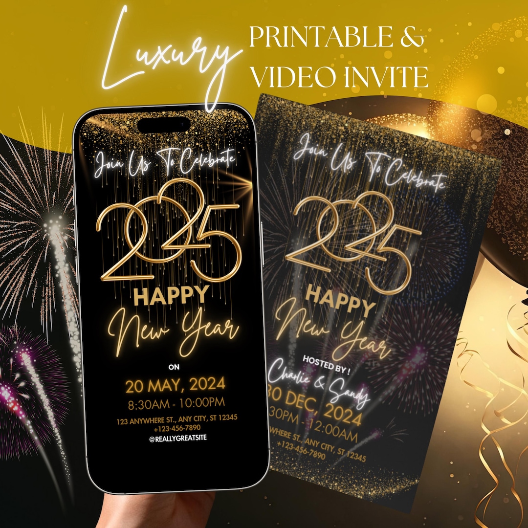 Editable New Year Invitation, 2025 New Year Printable, NYE 2025 ...