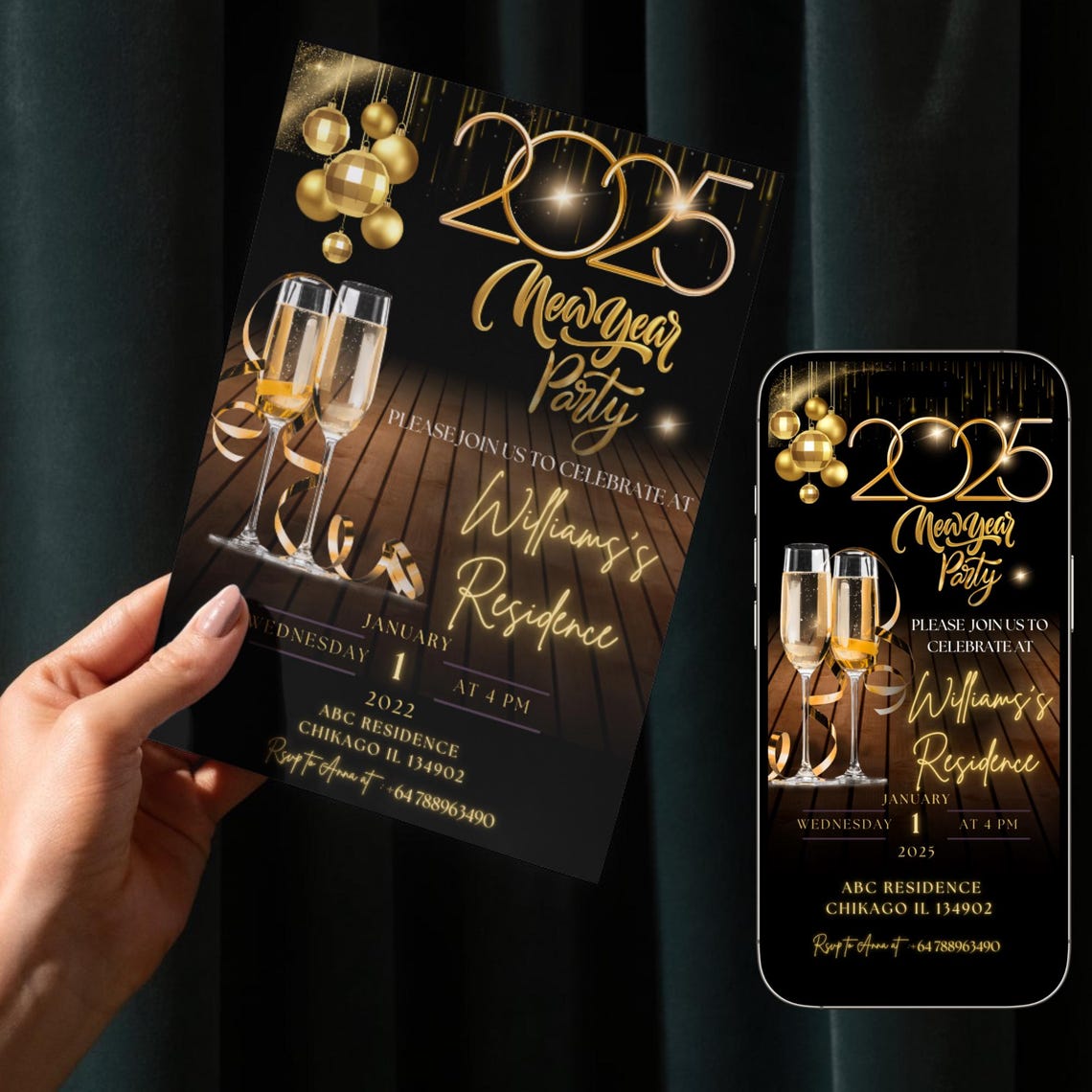 Digital NYE 2025 Invitation, Printable Invite Mobile New Years Eve ...