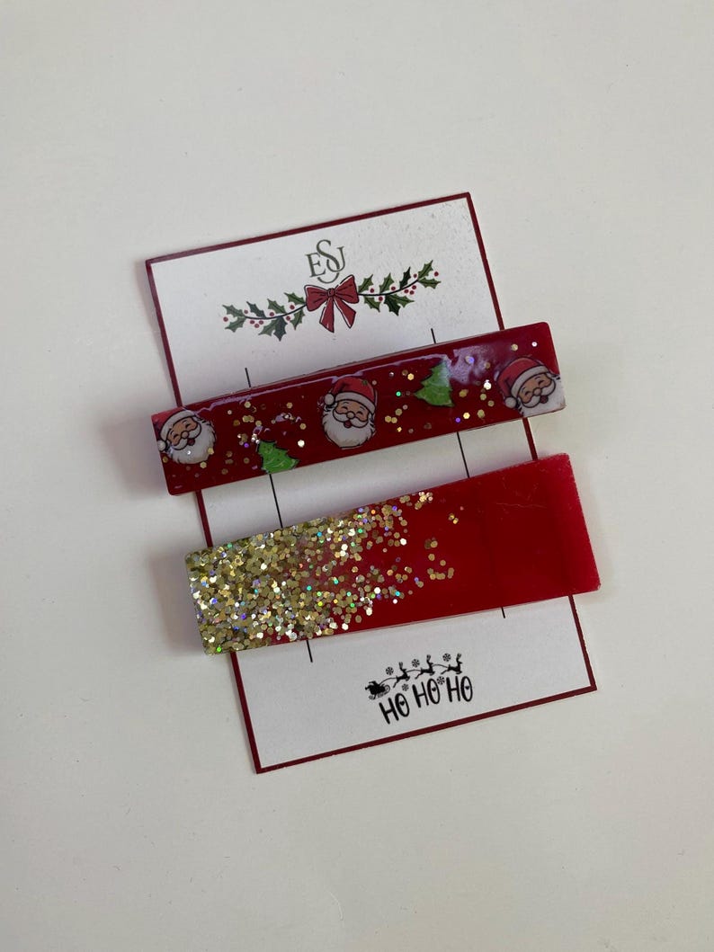 Red Glitter Christmas Hair Clip Set – Santa Holiday Barrettes - Etsy