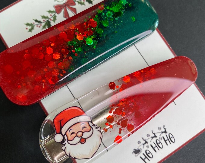 Red Glitter Christmas Hair Clip Set – Santa Holiday Barrettes - Etsy