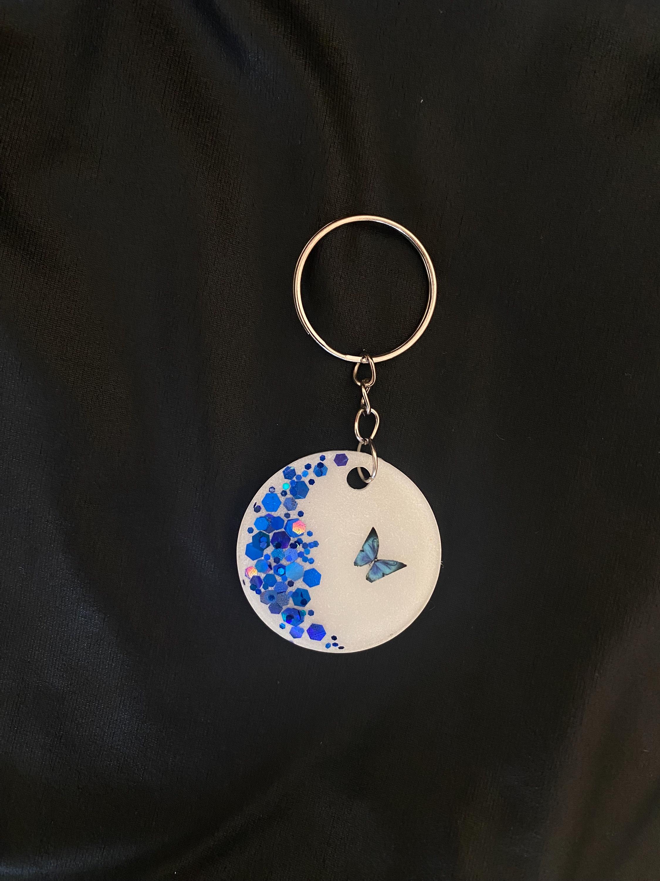 Blue Butterfly Glitter Resin Keychain Handmade Aesthetic Charm - Etsy