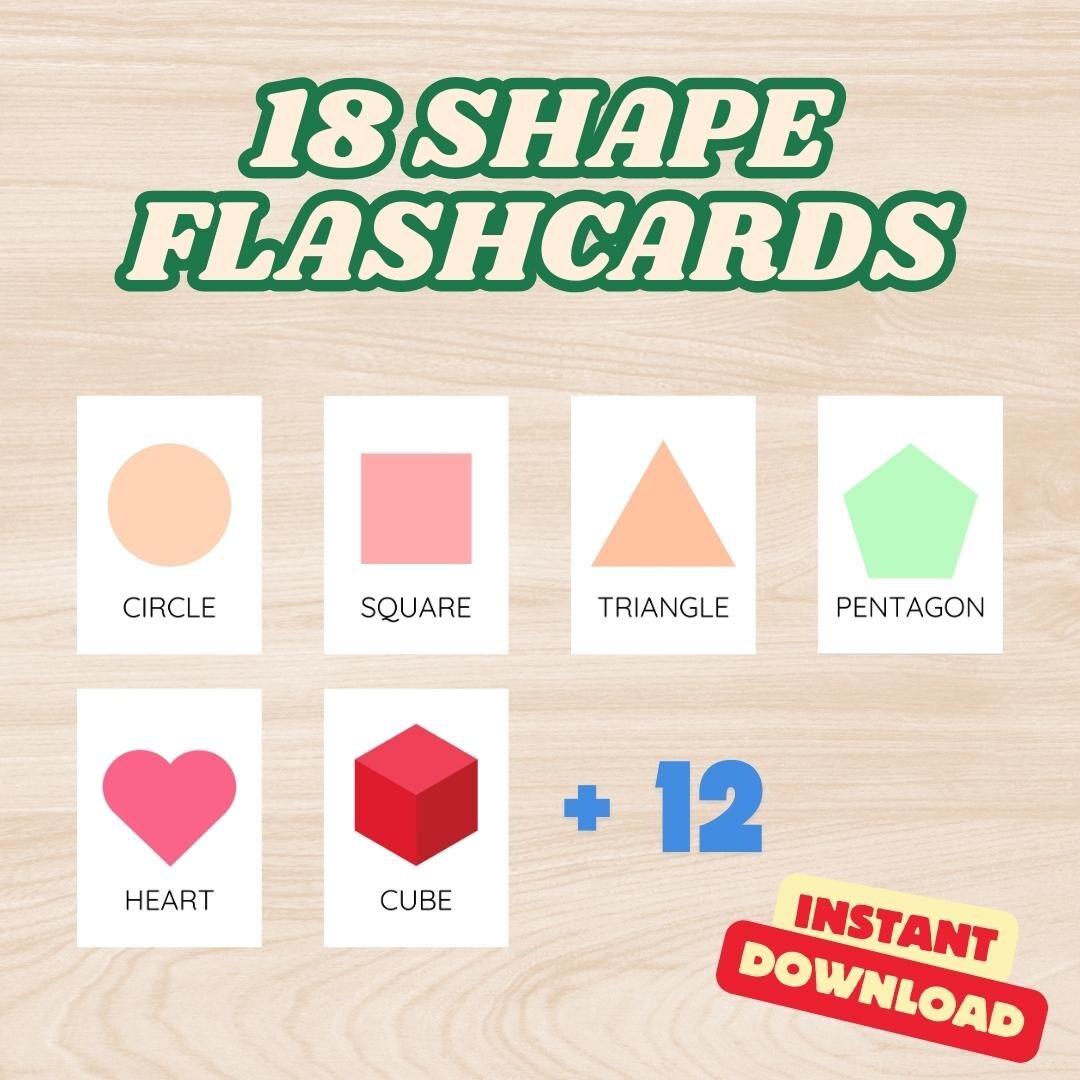 18 Shape Flash Cards, Educational Shape Flashcards, Preschool ...