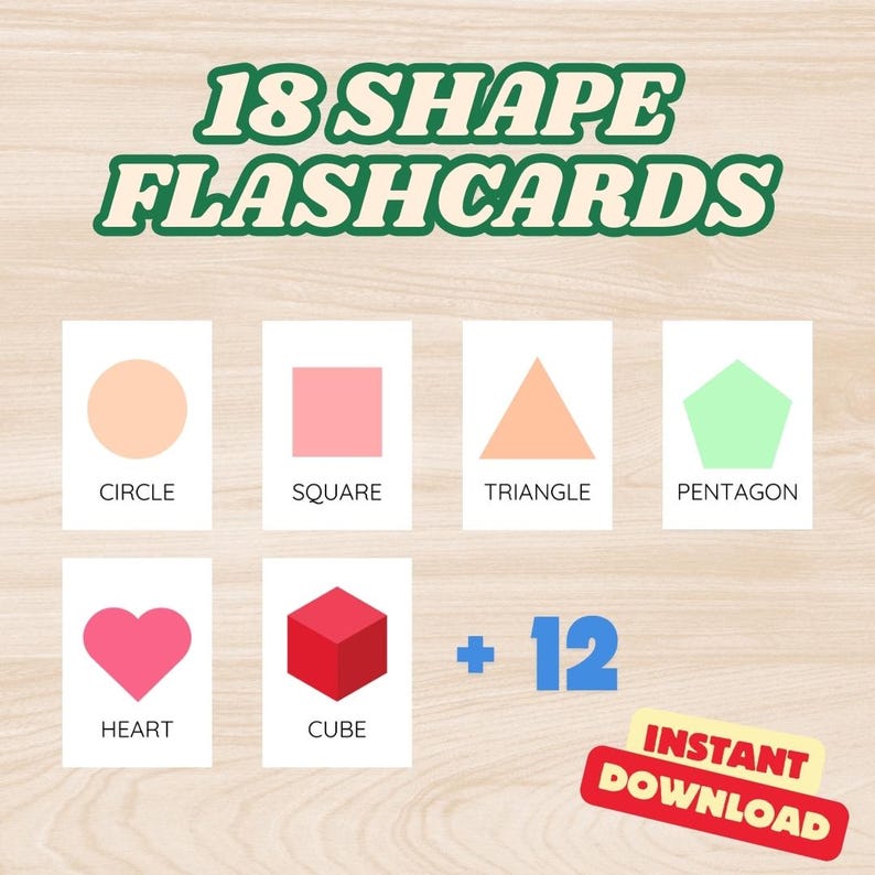 18 Shape Flash Cards, Educational Shape Flashcards, Preschool ...