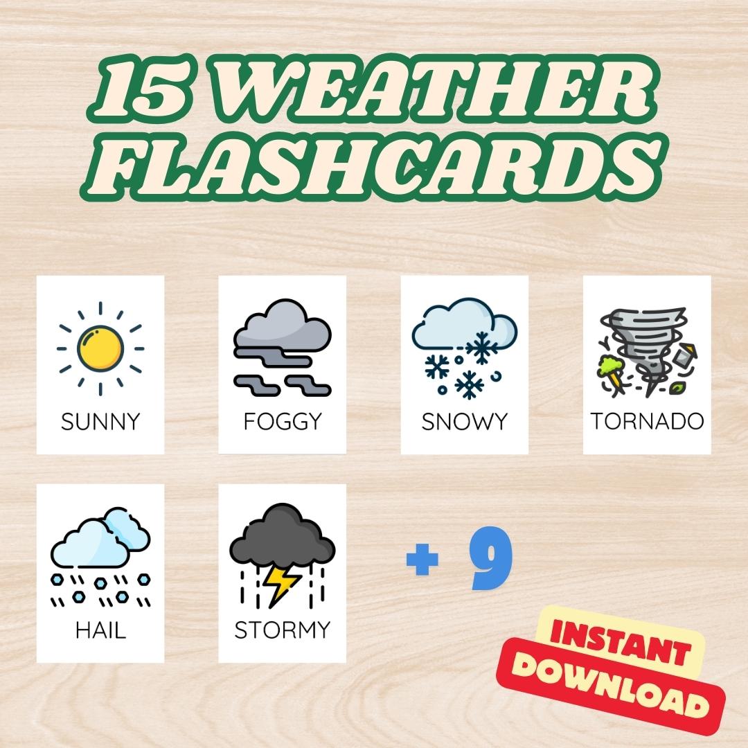 15 Weather Flashcards, Educational Printable Cards, Meteorology, Kids ...