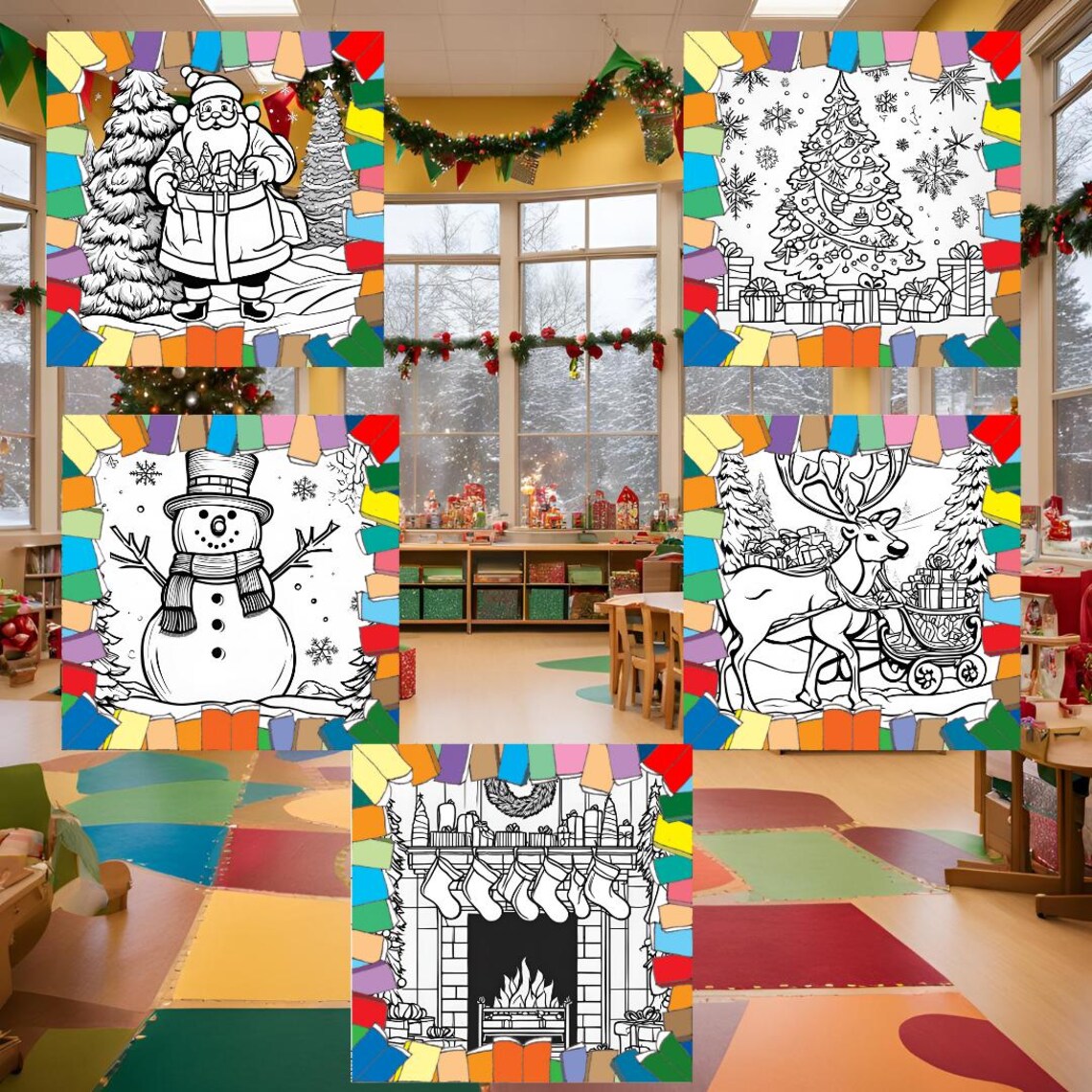 Kids Christmas Coloring Set Snowman, Santa & More instant Digital ...