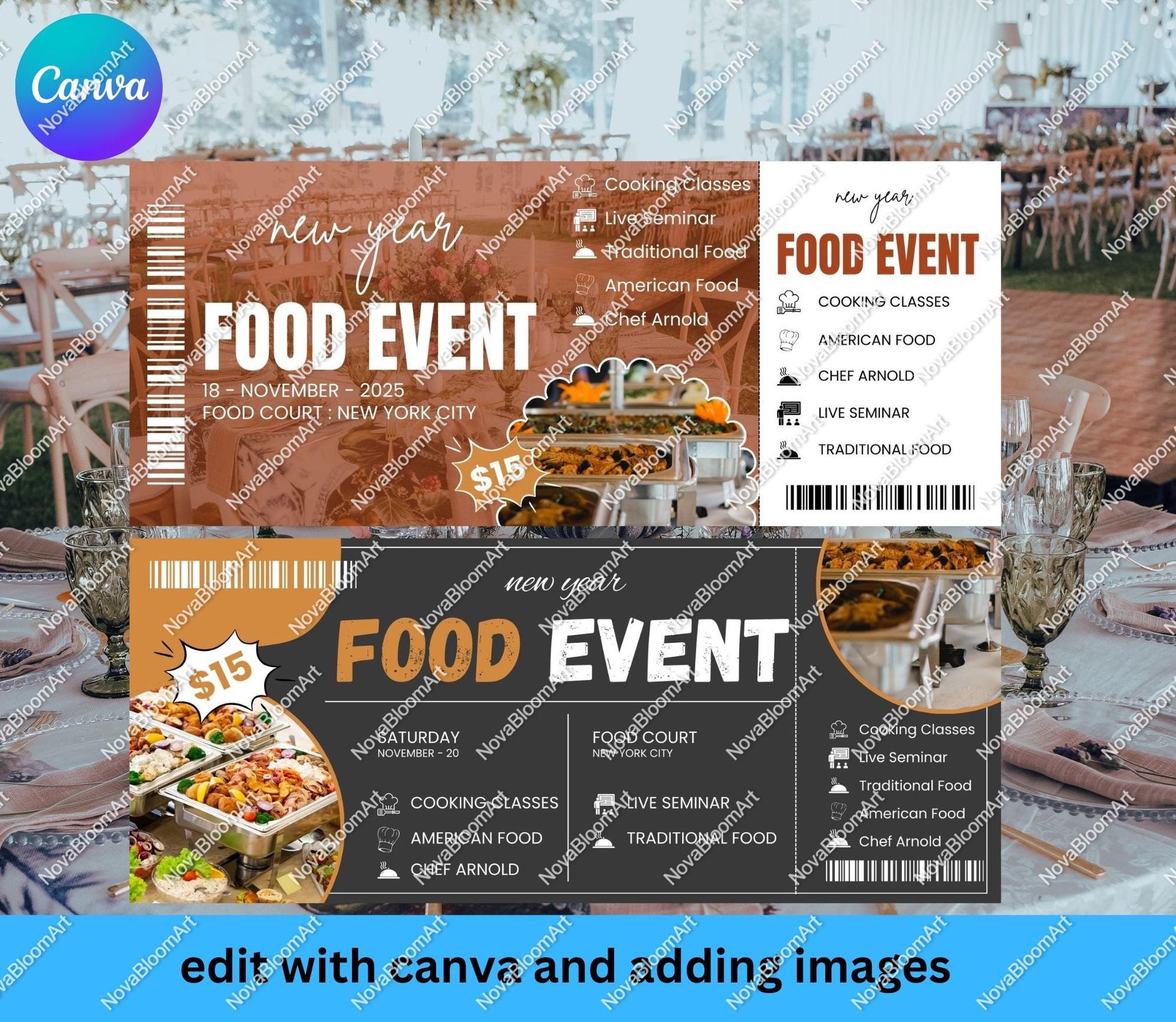 Editable Food Event Ticket Template Printable Meal Ticket Design ...