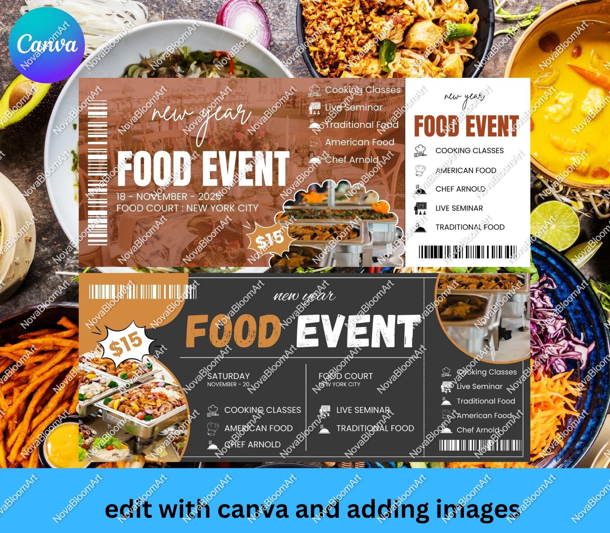 Editable Food Event Ticket Template Printable Meal Ticket Design ...