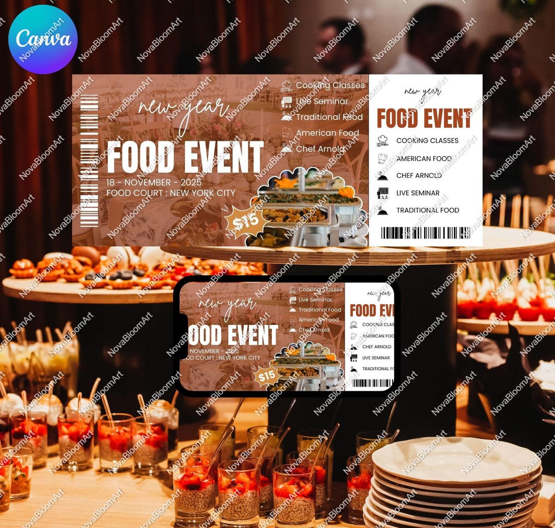 Editable Food Event Ticket Template Printable Meal Ticket Design ...