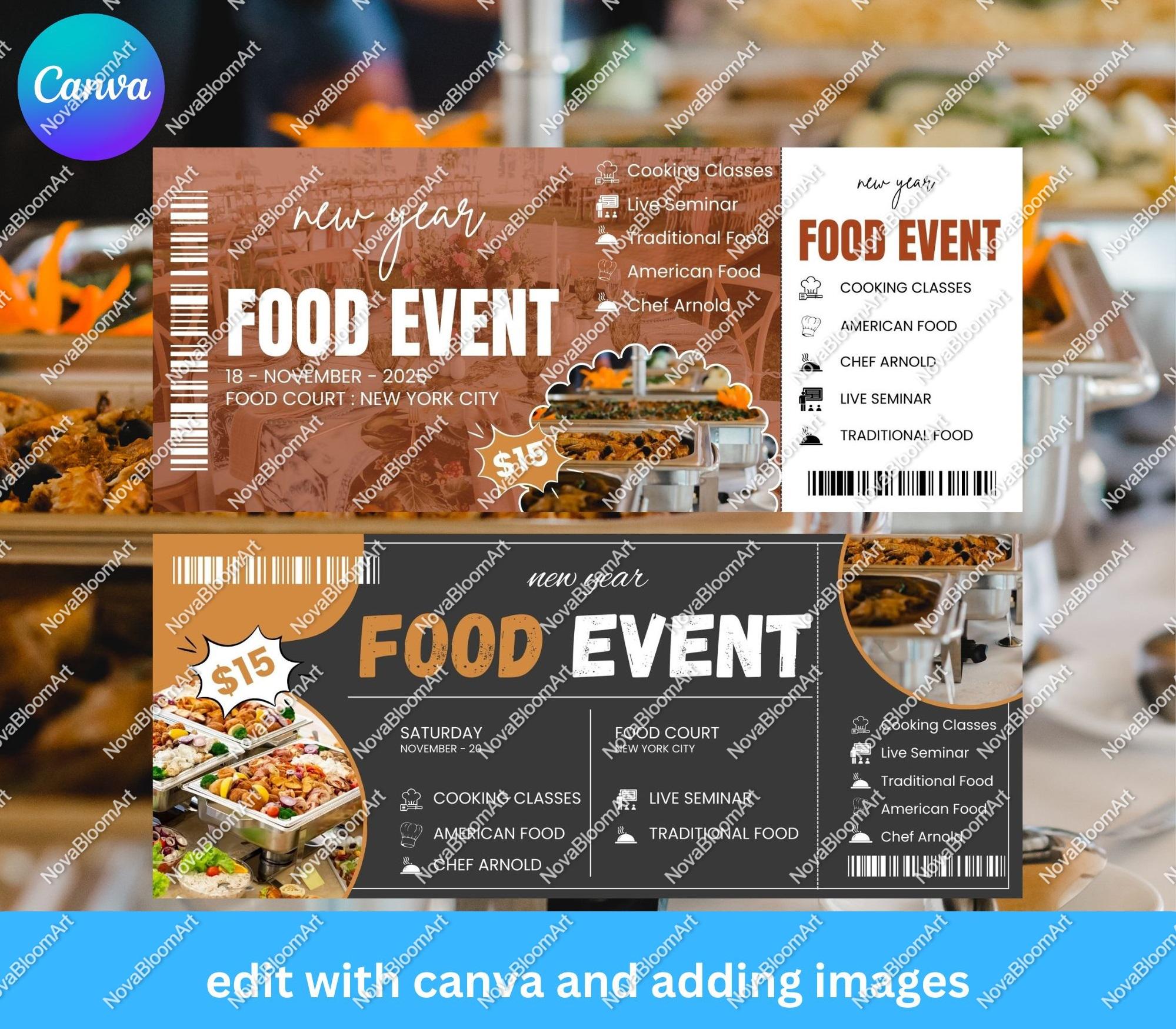 Editable Food Event Ticket Template Printable Meal Ticket Design ...