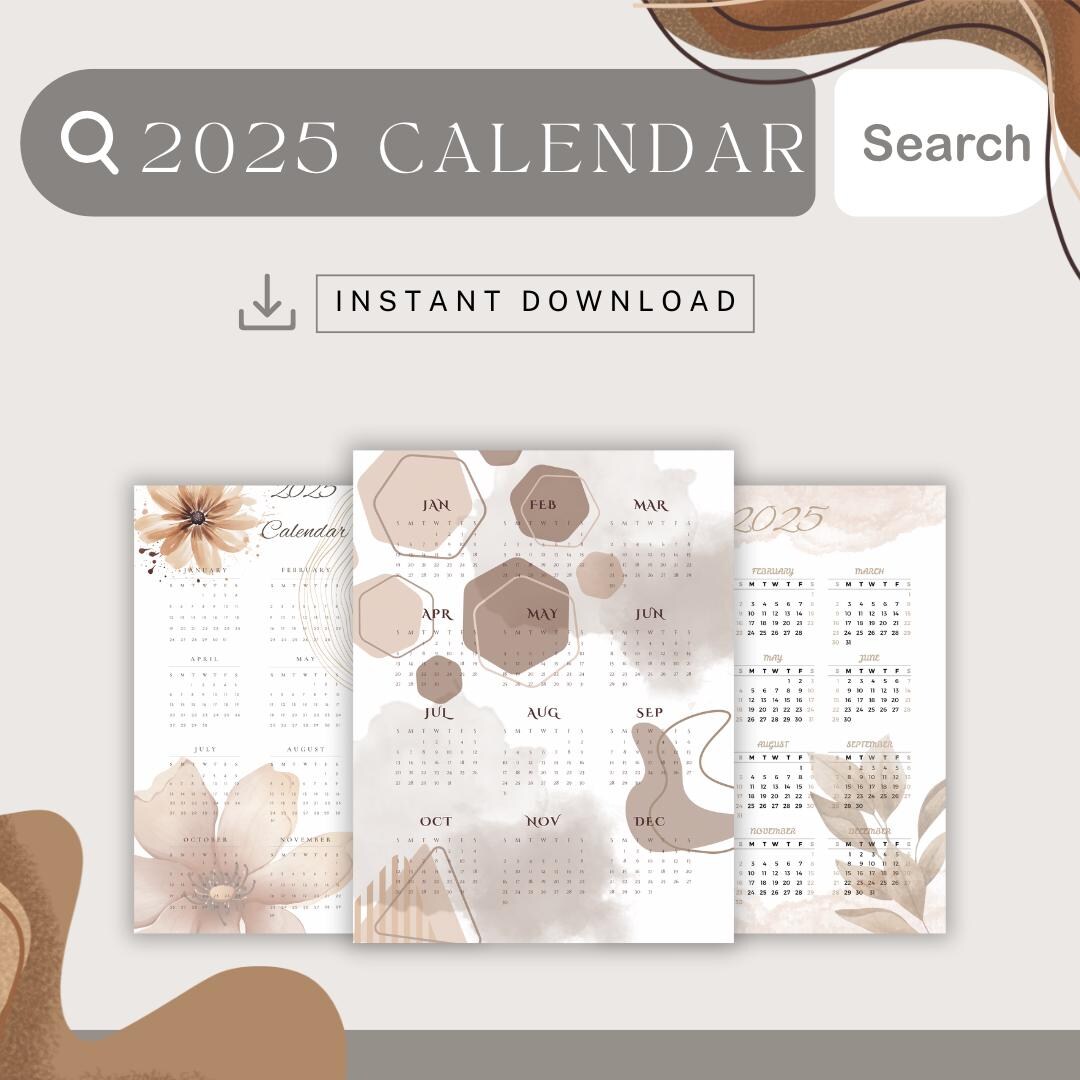2025 Printable Minimalist Calendars Elegant Neutral Designs Instant ...