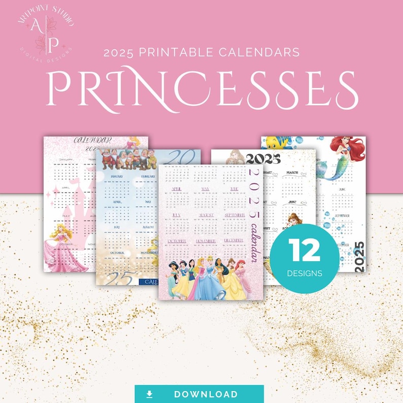 2025 Disney Princess Printable Calendars 12 Magical Designs - Etsy ...