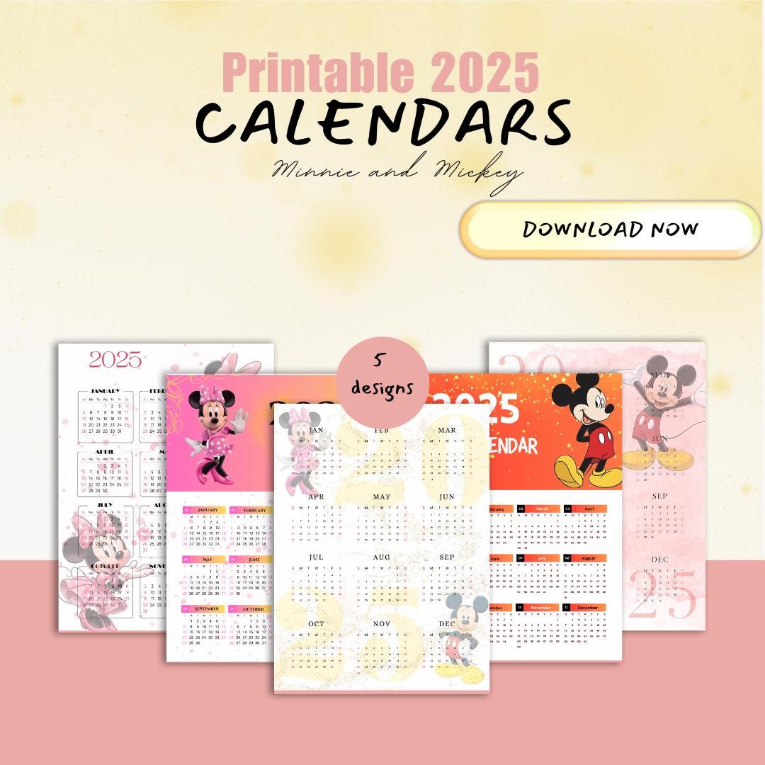 2025 Mickey and Minnie Printable Kids Calendars Fun & Colorful Designs ...