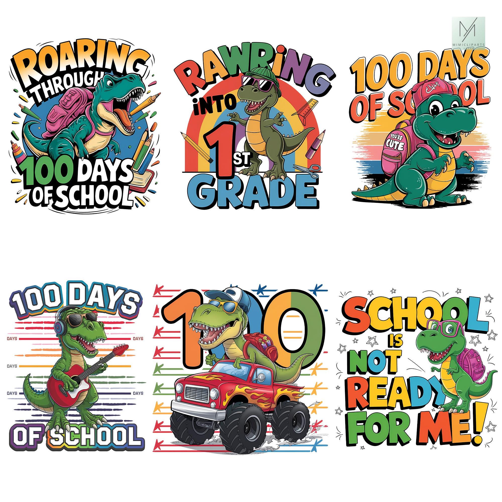 Dinosaur 100 Days of School Clipart Bundle, 10 PNG Kid 100th Day of ...