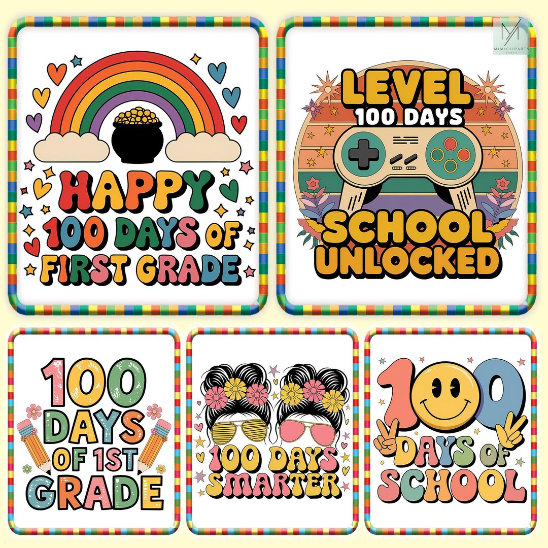 Happy 100 Days of School Clipart Bundle, 10 PNG Back to School Clipart ...