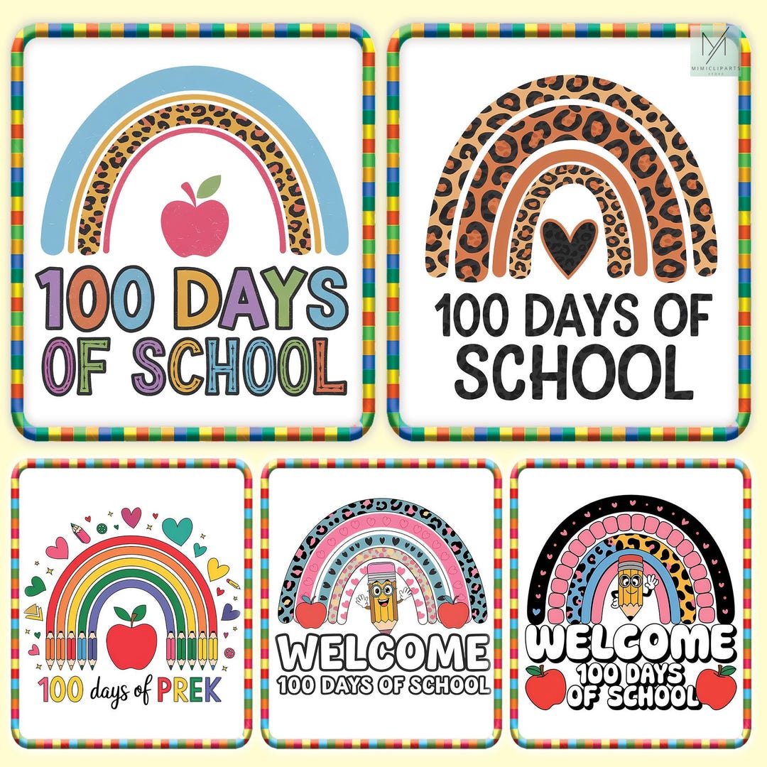 Rainbow 100 Day of School Clipart Bundle, 10 PNG Teacher 100 Day of ...