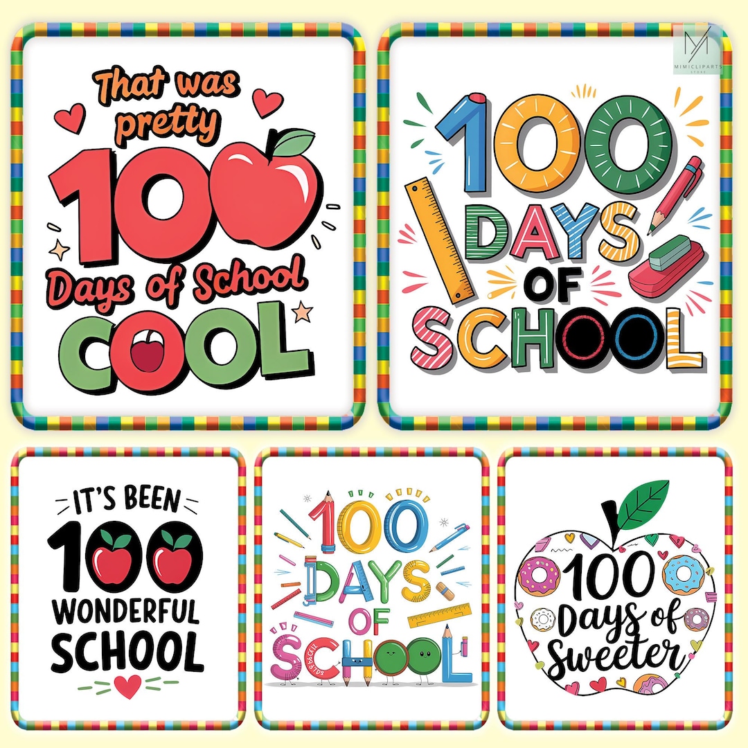 100 Days of School Clipart Bundle, 10 PNG Back to School Clipart ...