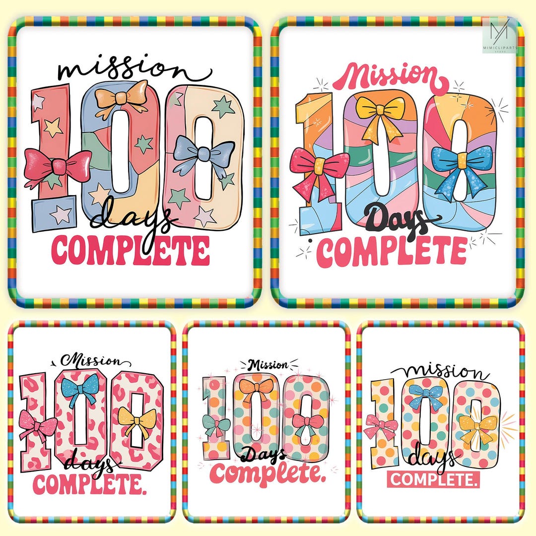 Mission 100 Days Complete Clipart Bundle, 10 PNG Happy 100 Days Clipart ...