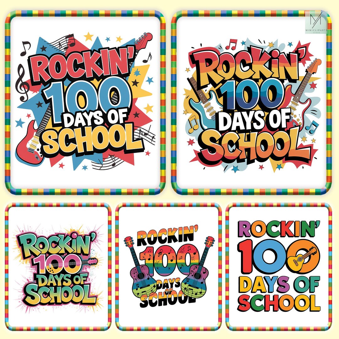 I Rocked 100 Days of School Clipart Bundle, 10 PNG 100th Day of School ...