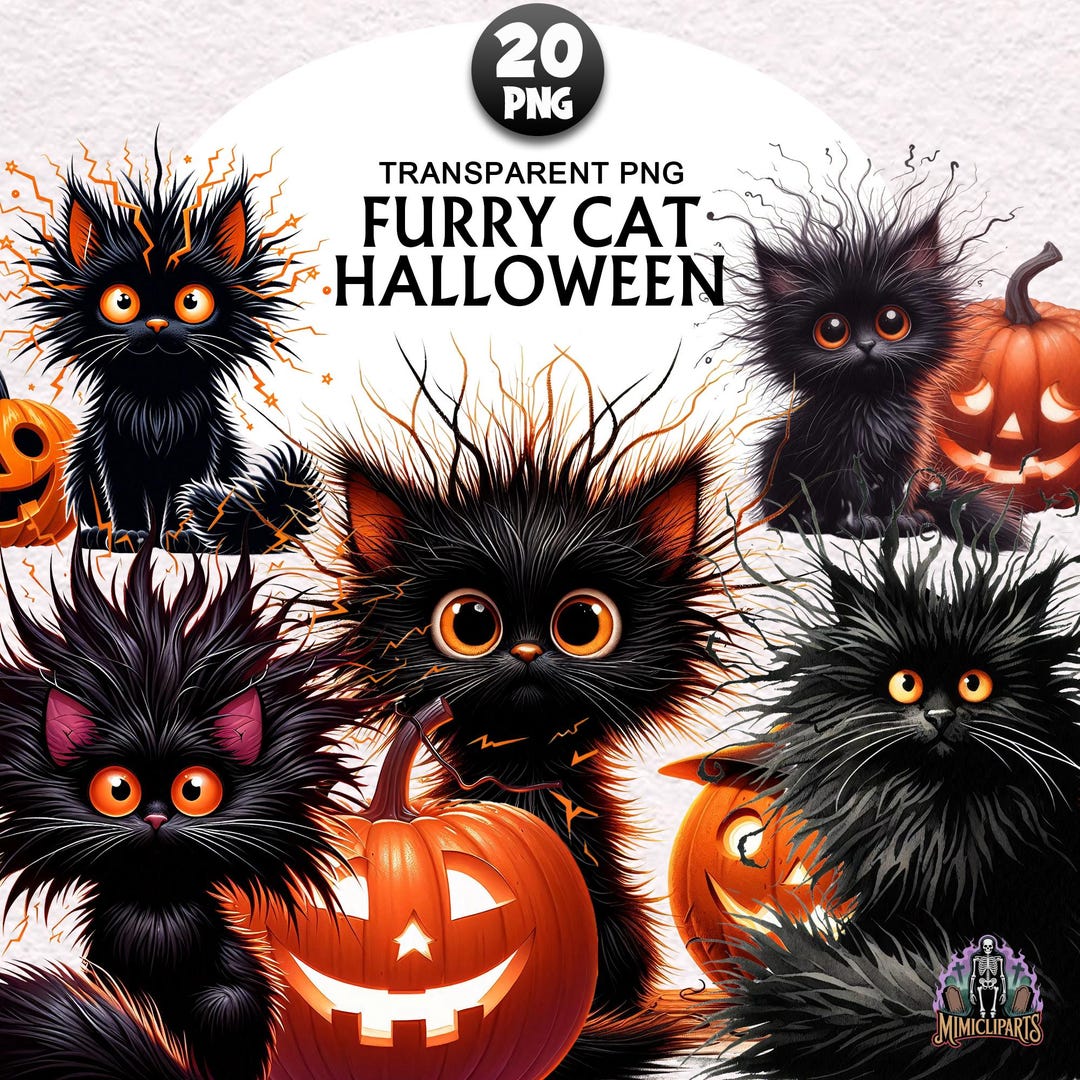 Watercolor Halloween Cats Clipart Bundle, Cute Furry Pet Png, Pumpkins ...
