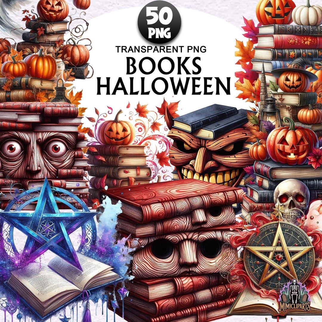 Halloween Books Clipart Bundle, Stack of Books Png, Magic Books Clipart ...