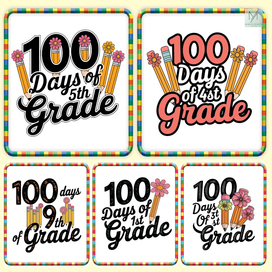 100 Days Grade School Clipart Bundle, First Grade Teacher Clipart, 100 ...