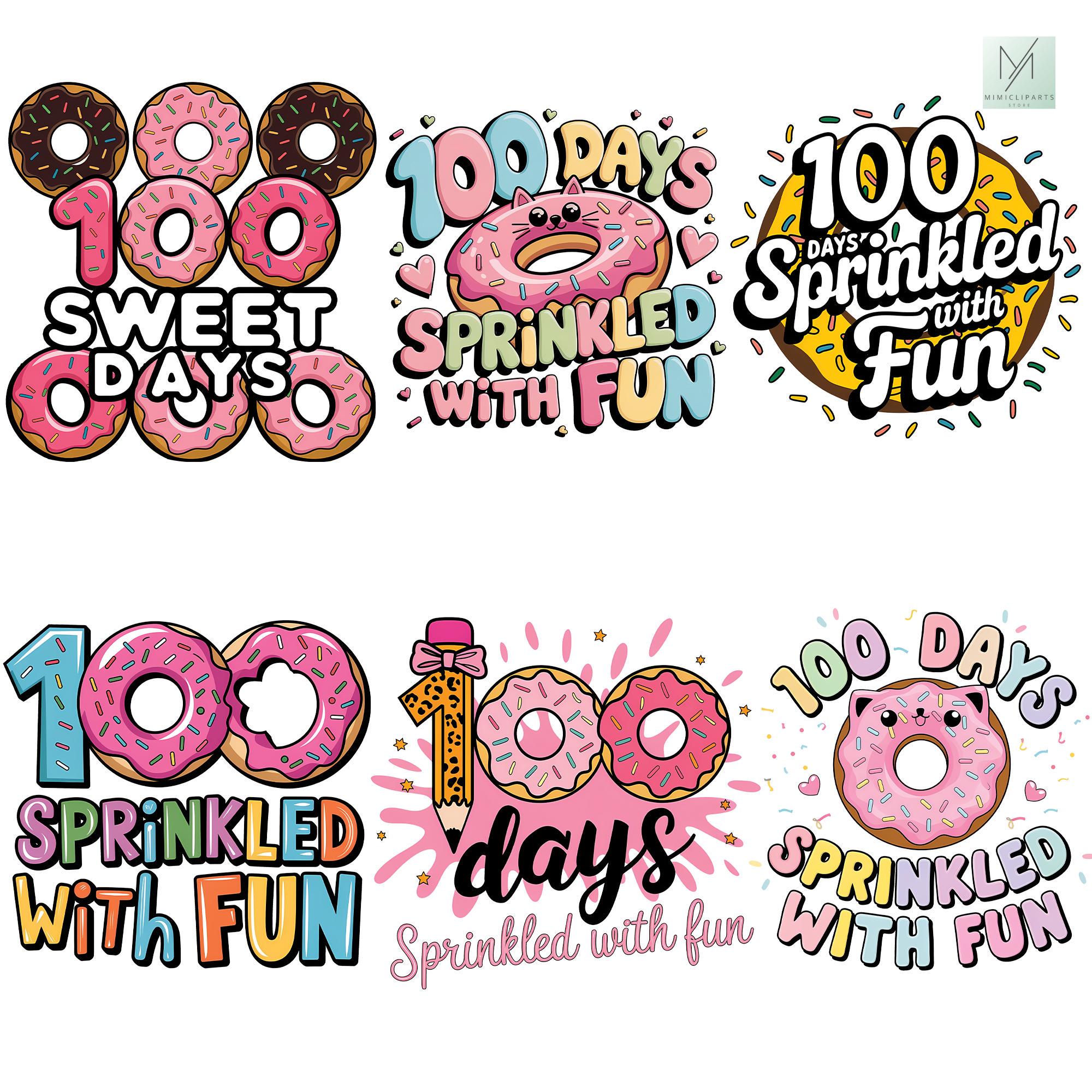 100 Days Sprinkled With Fun Clipart Bundle, 10 PNG 100 Days O School ...