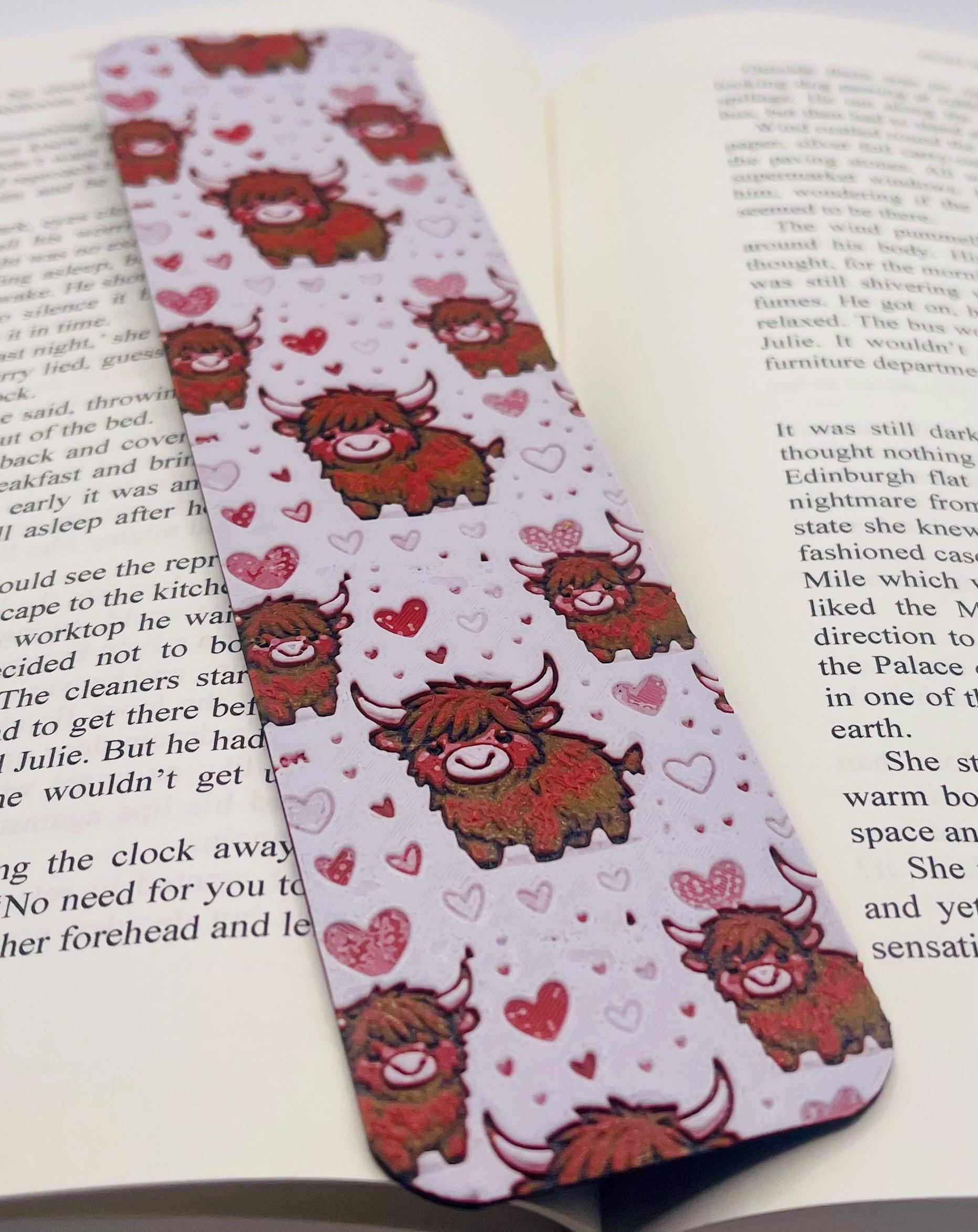 Valentines Highland Cow Bookmark, Love Heart Bookmark, Highland Cow ...