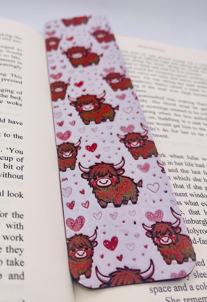 Valentines Highland Cow Bookmark, Love Heart Bookmark, Highland Cow ...