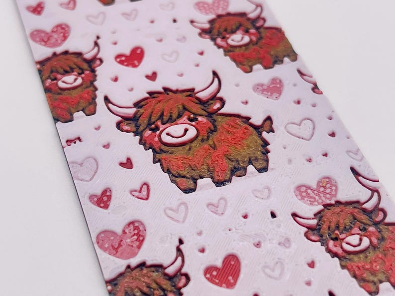 Valentines Highland Cow Bookmark, Love Heart Bookmark, Highland Cow ...