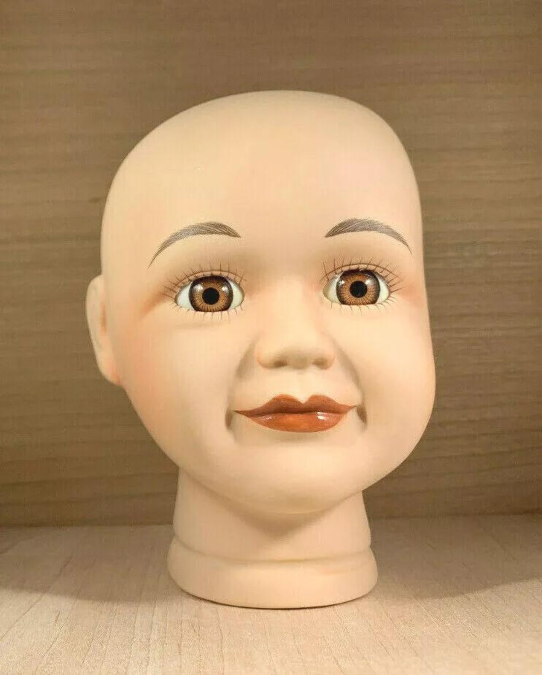 3 1/2" Bisque Doll Head With Brown Glass Eyes, Doll Repair, Doll Parts ...
