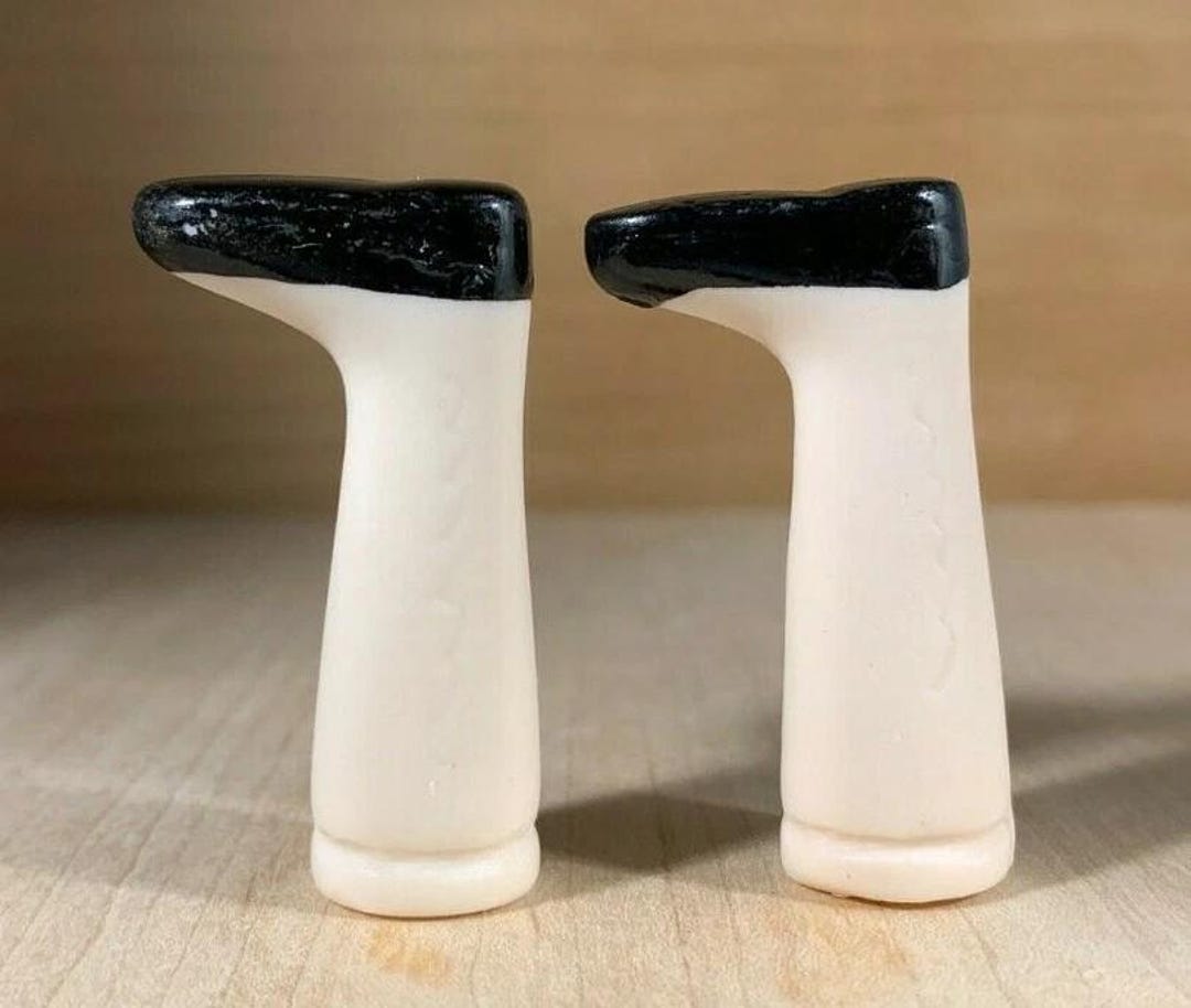 Bisque Porcelain Doll Legs With Black Painted Shoes, Overall Length: 1 ...