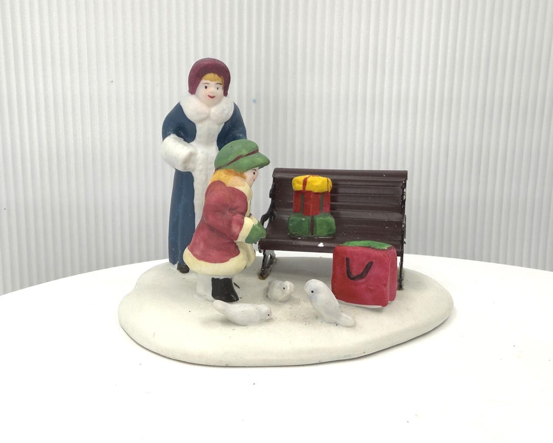 Lemax Porcelain Figurine, Woman and Child on Bench With Birds ...