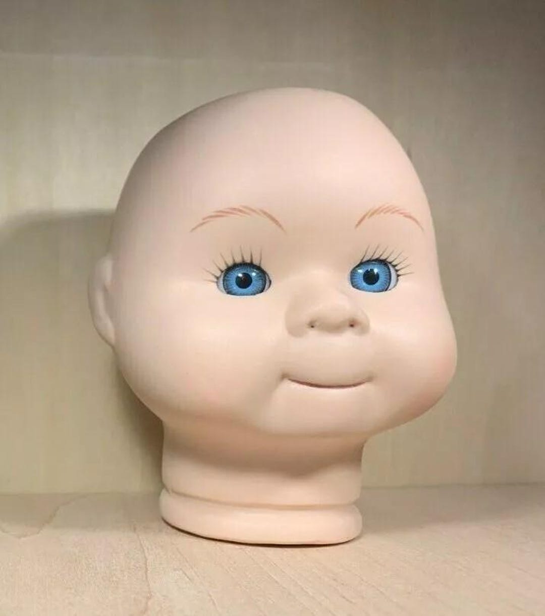 3 1/2" Bisque Porcelain Doll Head, Overall Height is 3 1/2", Blue Eyes ...