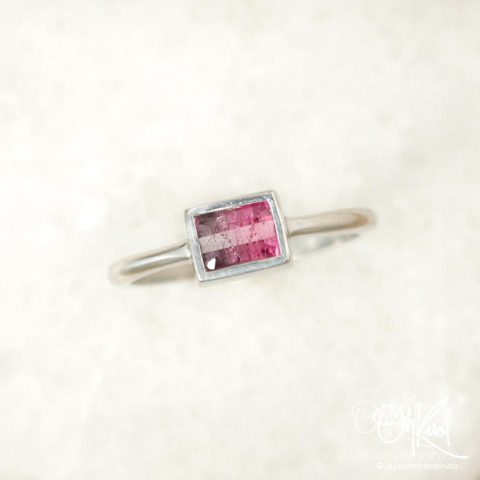 Silver Pink Ombre Tourmaline Ring Rectangular Cut Bezel | Etsy