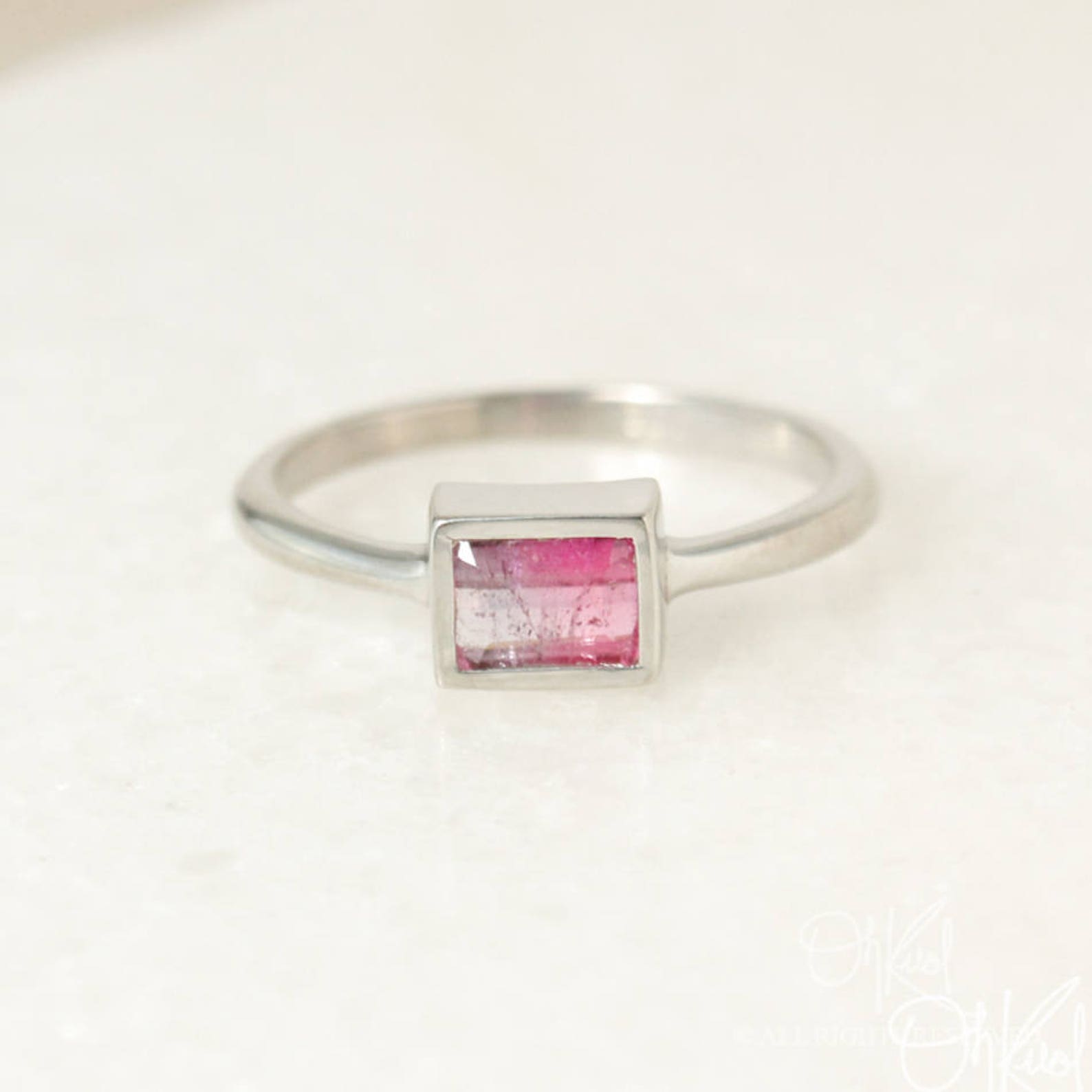 Silver Pink Ombre Tourmaline Ring Rectangular Cut Bezel | Etsy