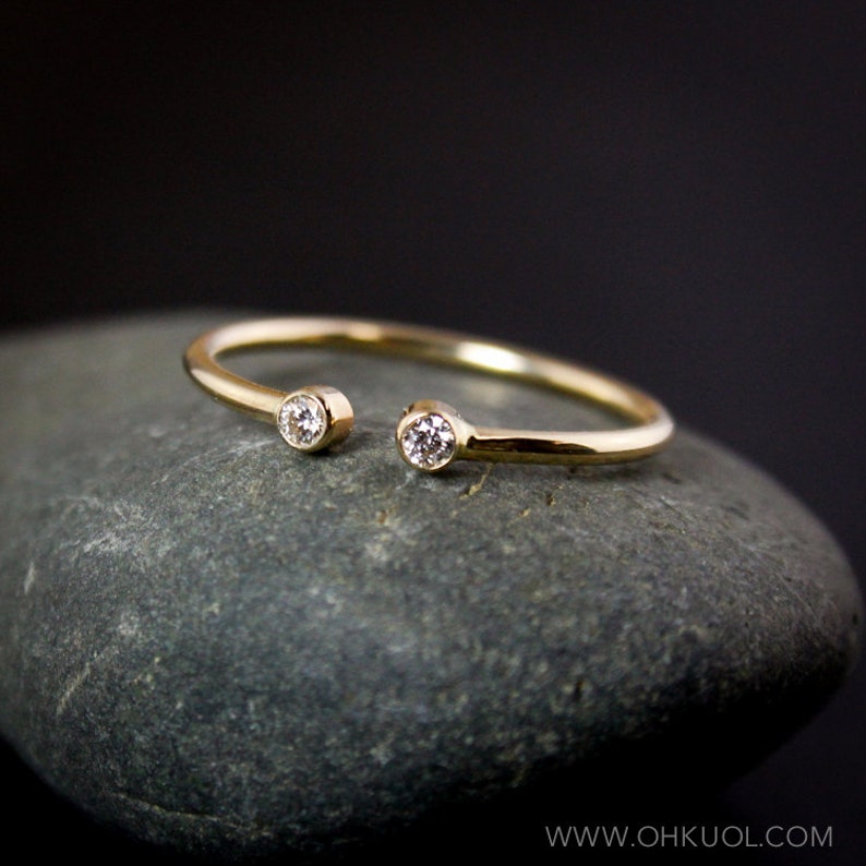 Yellow Gold Dainty Diamond Birthstone Mother Daughter Ring | Etsy