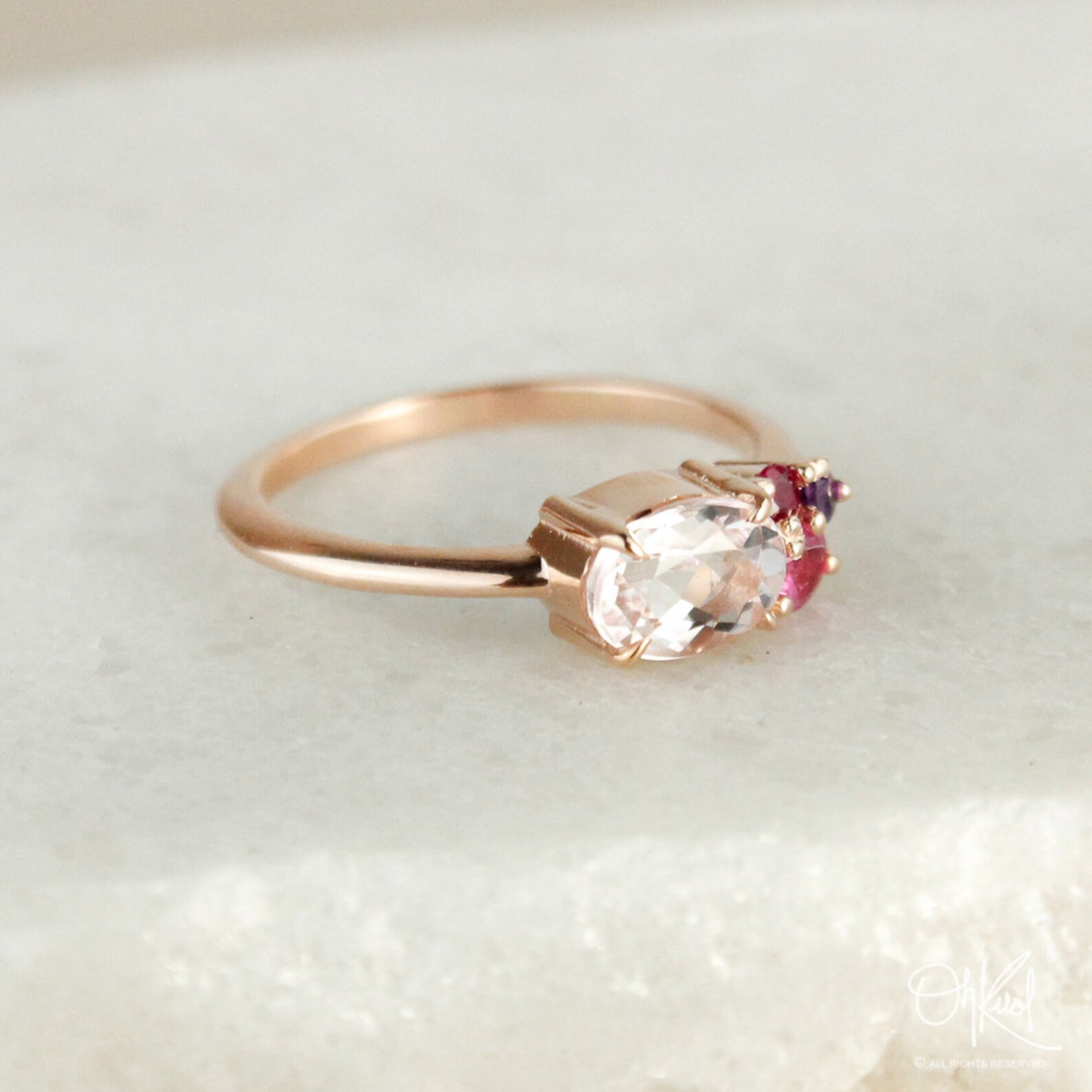 Rose Gold Pink Morganite Cluster Ring Tourmaline Amethyst - Etsy UK