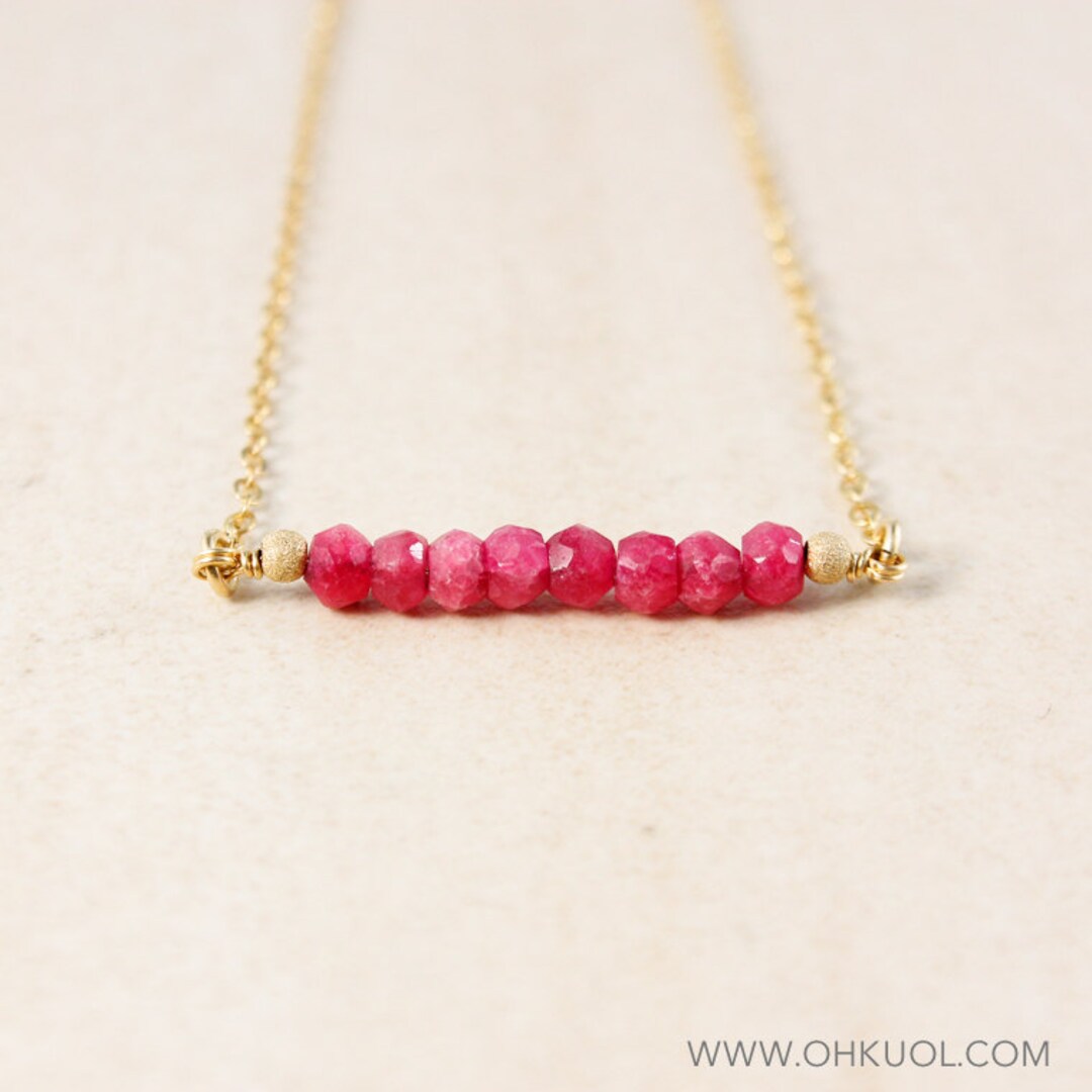 Ruby Quartz Beaded Bar Necklace, 14K Gold Filled or 925 Sterling Silver ...