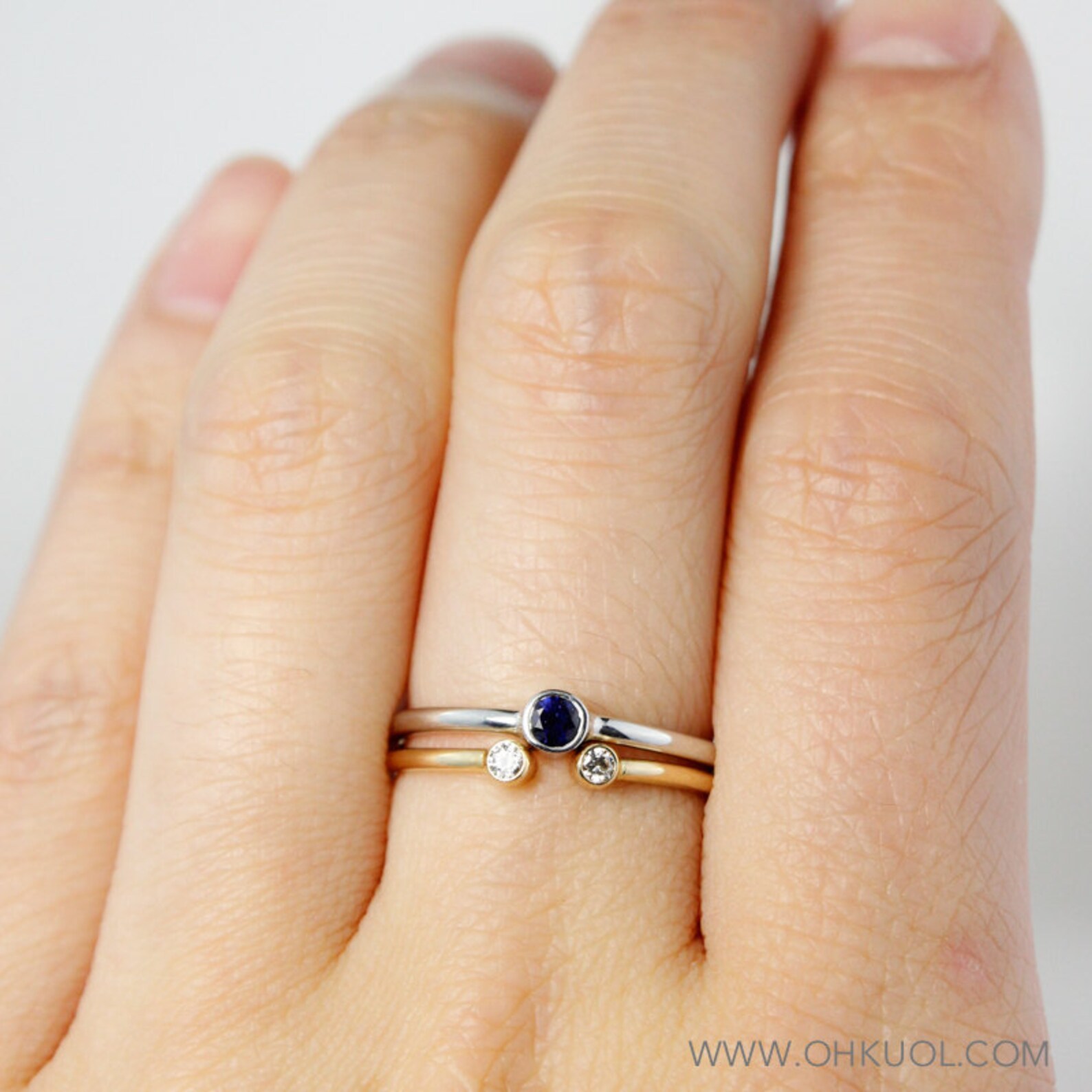 Two-toned Stackable Birthstone Rings Dual Stone Ring 10K - Etsy
