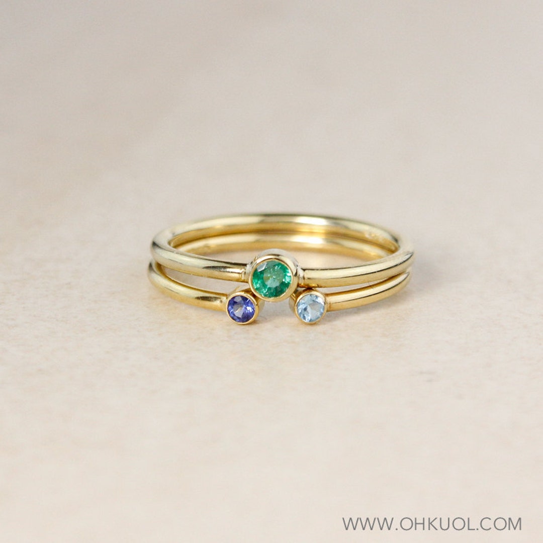 Set of 2, Birthstone Rings, Choose Your Birthstone, Stackable Ring Set ...