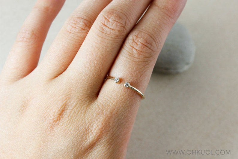 Yellow Gold Dainty Diamond Birthstone Mother Daughter Ring | Etsy