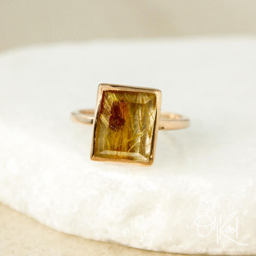 Gold Rectangular Rutile Quartz Ring Rutilated Quartz Rutile | Etsy