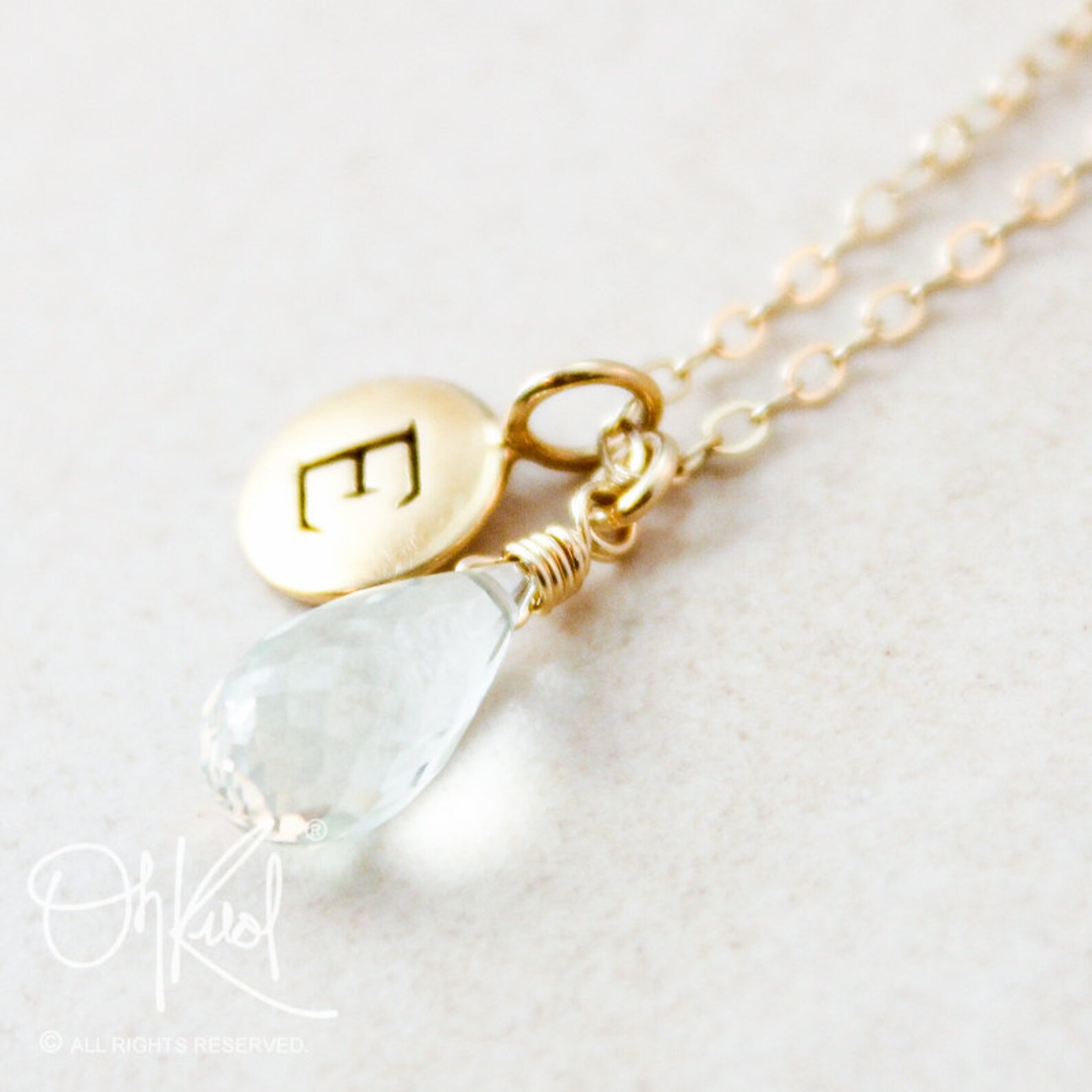 Green Amethyst Gemstone Necklace Letter Charm Pendant | Etsy