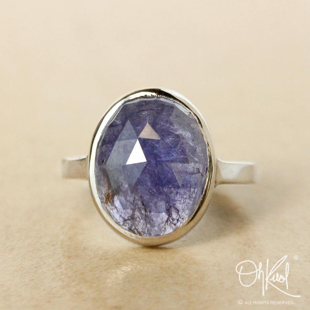 Silver Oval Blue Iolite Ring Rose Cut Blue Iolite Cocktail Ring - Etsy