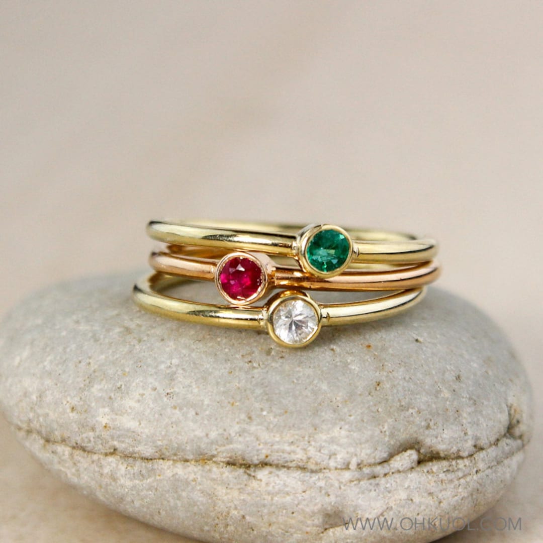Custom Birthstone Ring, Stackable Ring Set, Sentimental Ring, Choose ...