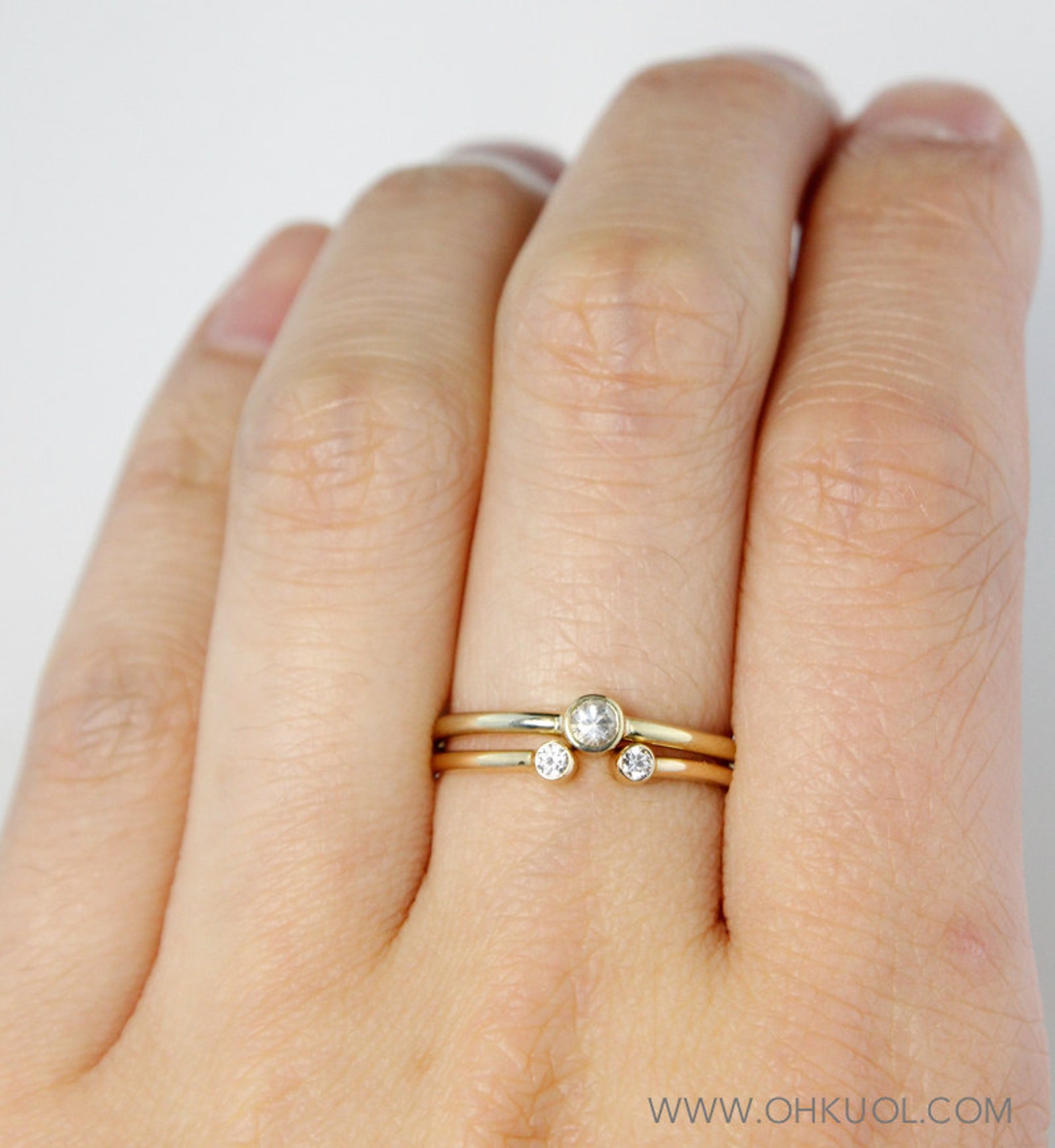 Gold Dual Diamond Ring Set Diamond or White Sapphire Modern - Etsy
