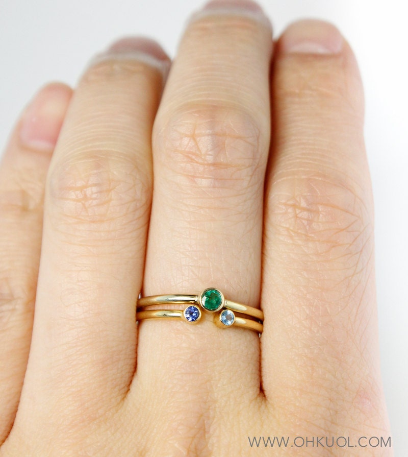 Set of 2 Birthstone Rings Choose Your Birthstone Stackable - Etsy