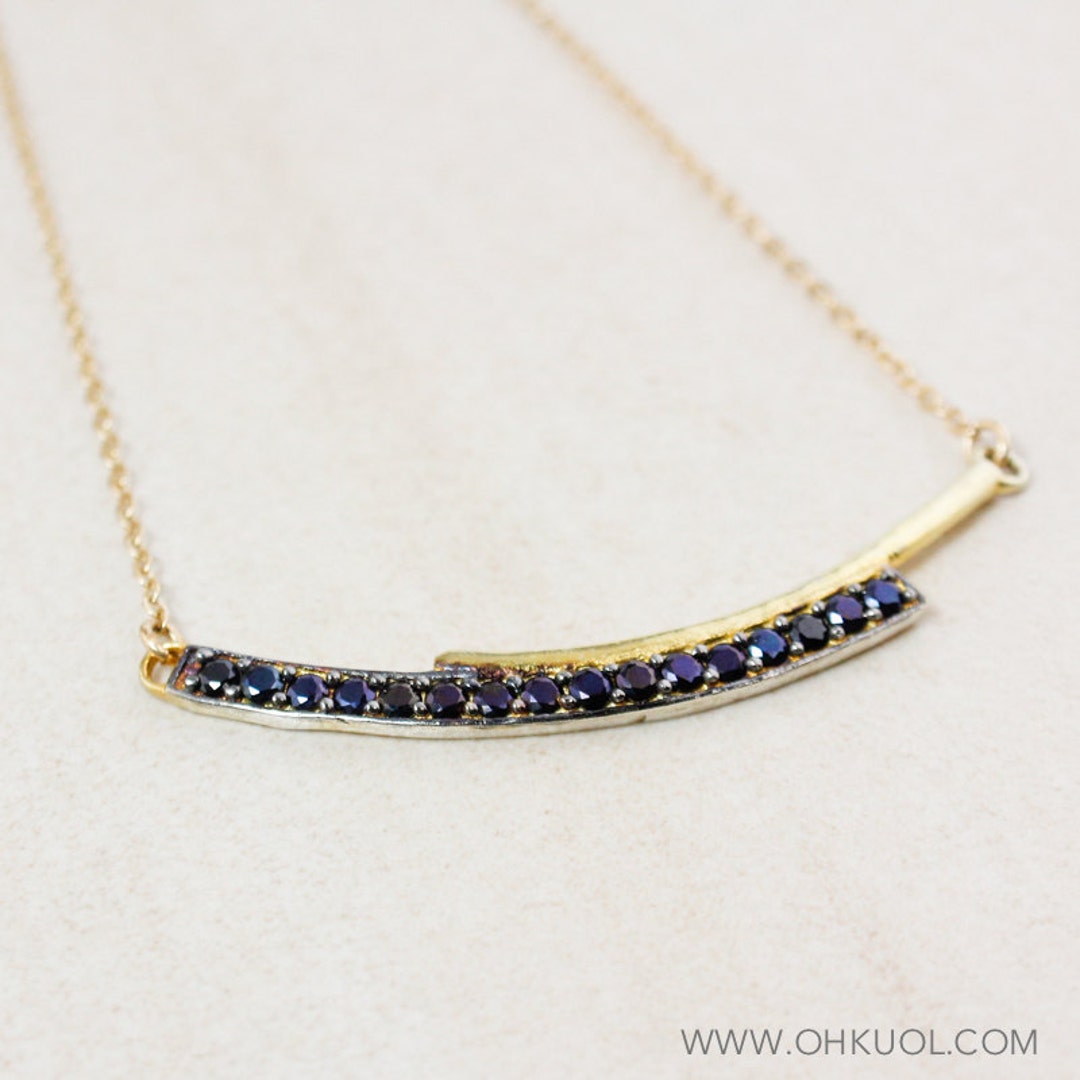 Gold Black Spinel Bar Necklace, Black Spinel Jewelry, Fall Fashion ...