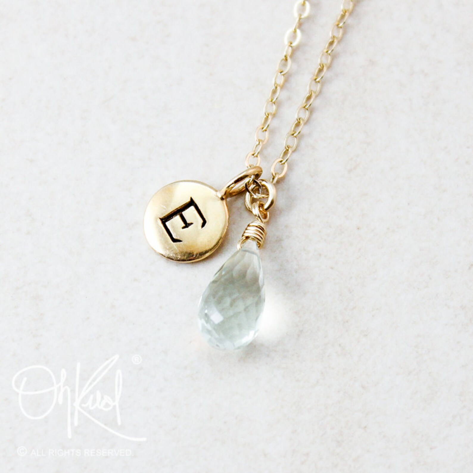 Green Amethyst Gemstone Necklace Letter Charm Pendant - Etsy