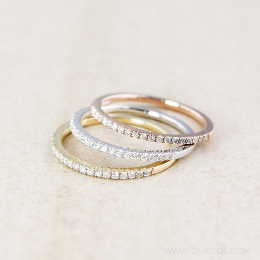 Simple Stackable Diamond Rings, 10K Rose Gold, 10k Yellow Gold, or 10k ...